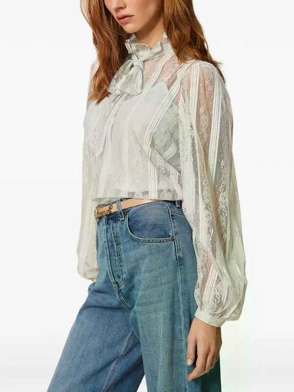 TWINSET Striped Lace Blouse With Bow
