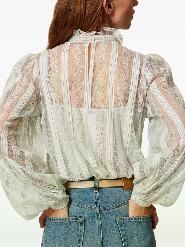 TWINSET Striped Lace Blouse With Bow