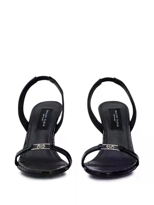Philipp Plein Croco-print Sandals With Hexagon Logo - Black