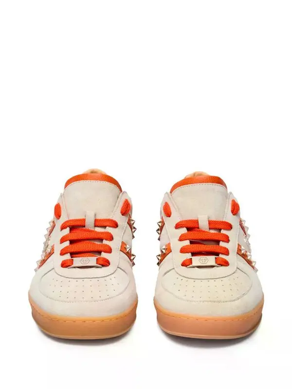 Philipp Plein Retro Rebel Star-studs Leather Low-top Sneakers - Neutrals