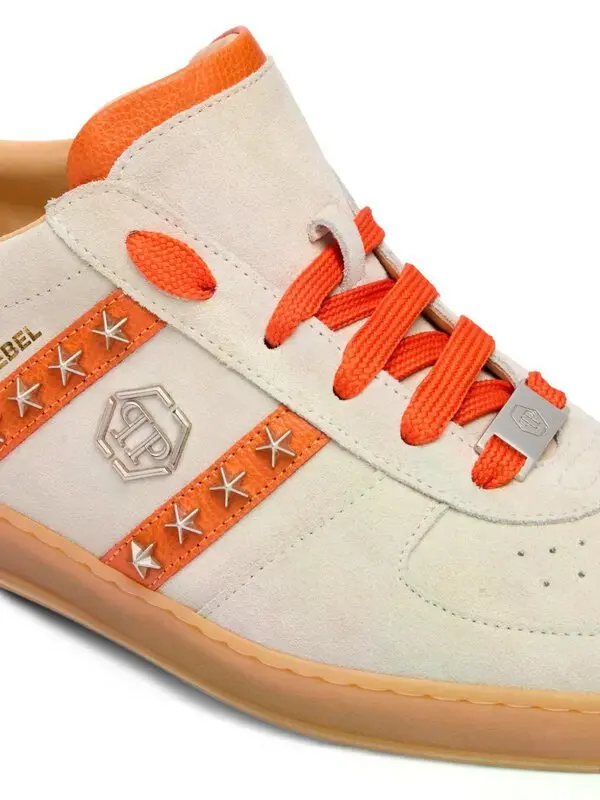 Philipp Plein Retro Rebel Star-studs Leather Low-top Sneakers - Neutrals