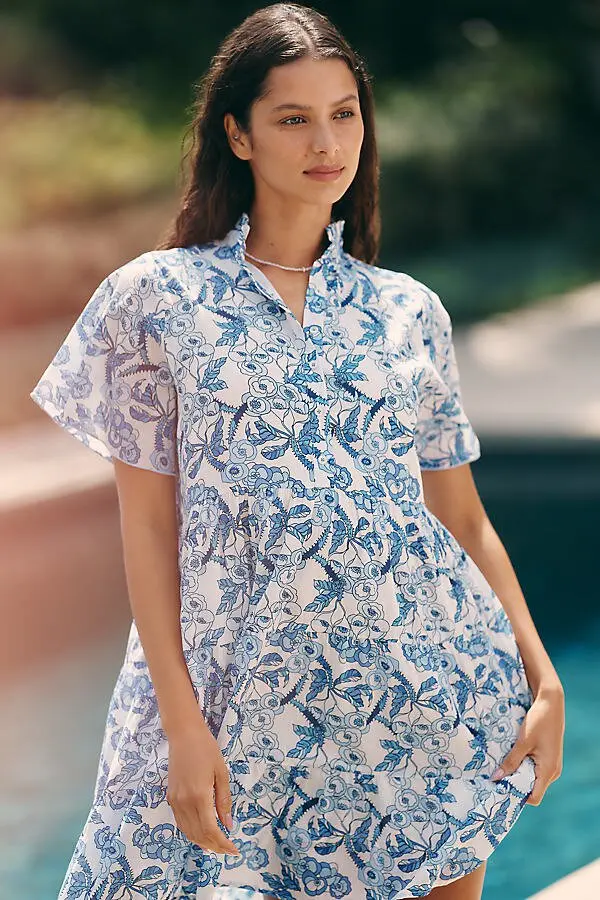 RO'S GARDEN Vibeka A-line Mini Dress - Blue Pattern