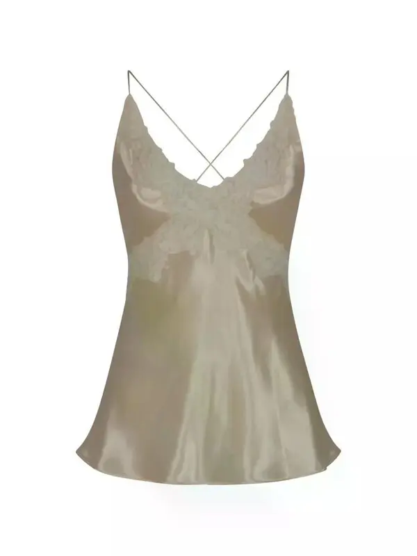 Alberta Ferretti Lace-trim Cross-back Top - White