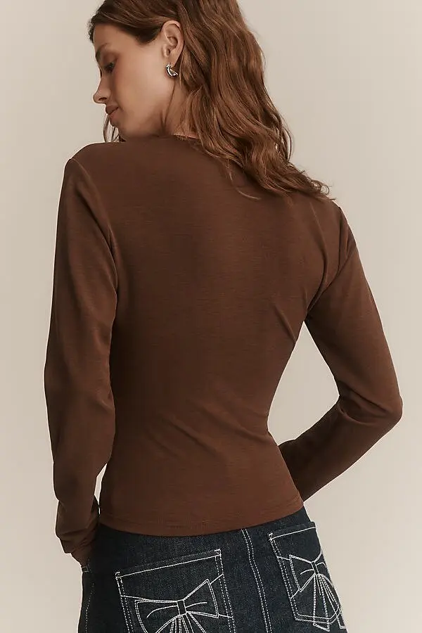 DOLAN LEFT COAST Ruched V-neck Long-sleeve Top - Brown