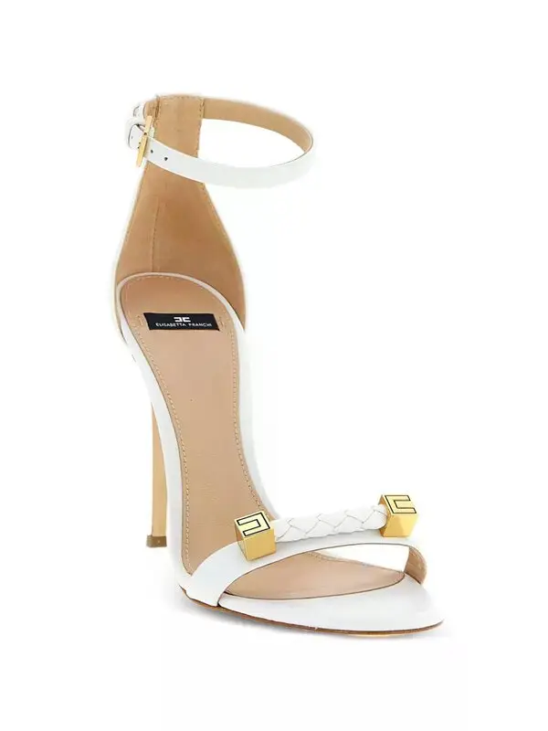 Elisabetta Franchi Leather Stiletto Sandals With Gold Tone Logo Detail