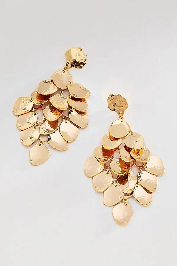 Anthropologie Textured Droplet Statement Earrings - Gold