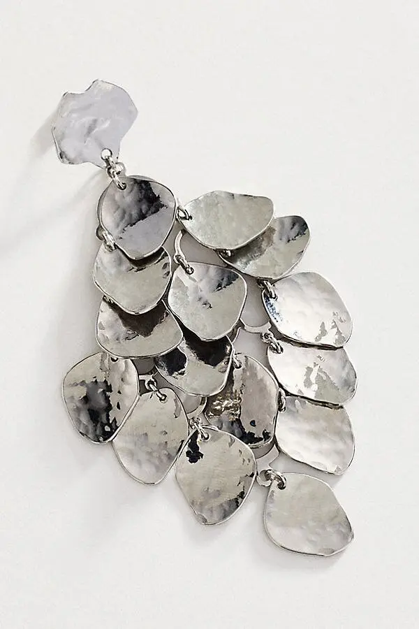 Anthropologie Textured Droplet Statement Earrings - Silver