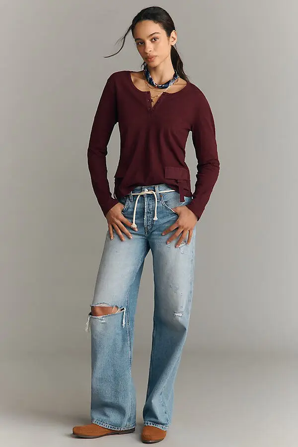 Wilt Button-front Cargo Shirt Top - Dark Wine
