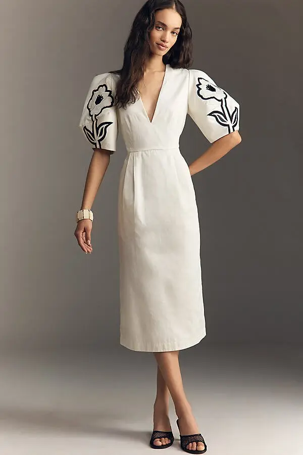 DE LORETA Embroidered Cotton Dress