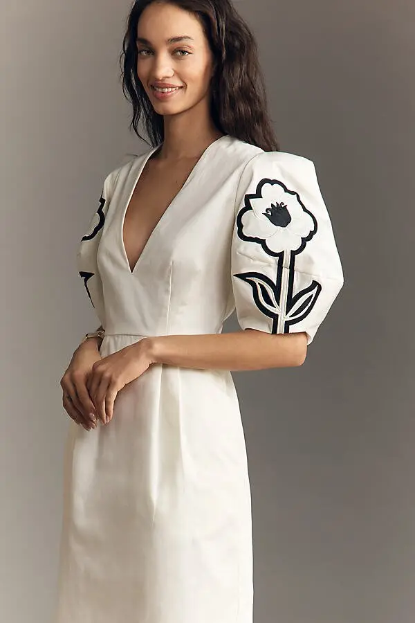 DE LORETA Embroidered Cotton Dress
