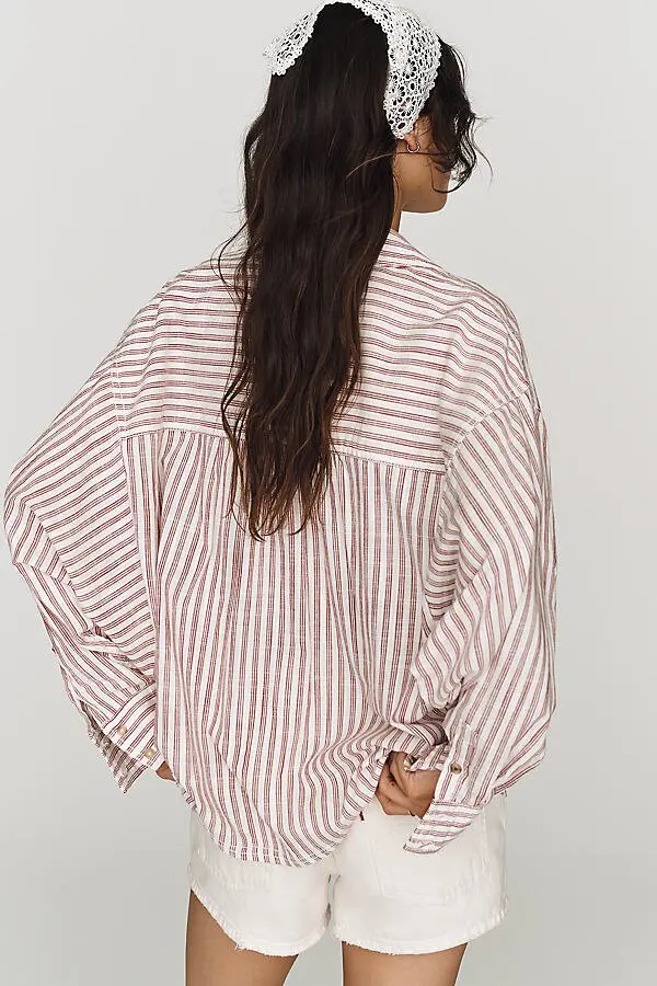PILCRO Issy Batwing Buttondown Shirt - Red Stripe