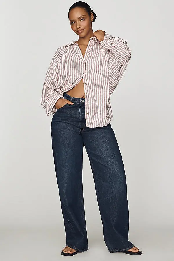PILCRO Issy Batwing Buttondown Shirt - Red Stripe