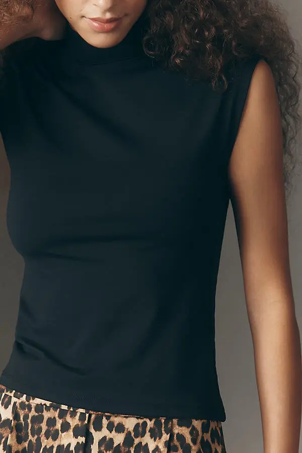Maeve Mock-neck Sleeveless Top - Black Onyx