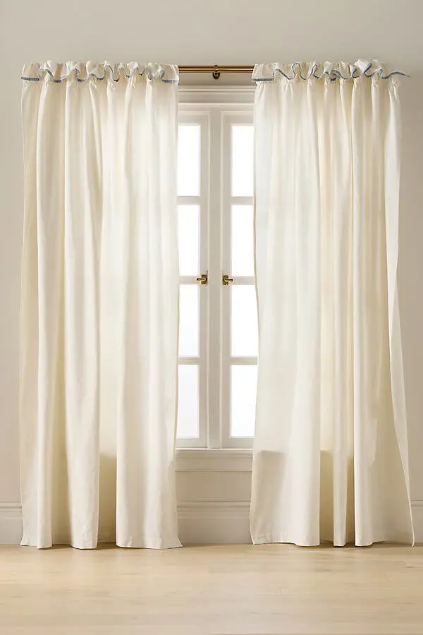 Anthropologie Ruffle Top Cotton Woven Curtain - Ivory