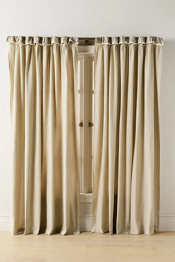 Anthropologie Ruffle Top Cotton Woven Curtain - Neutral