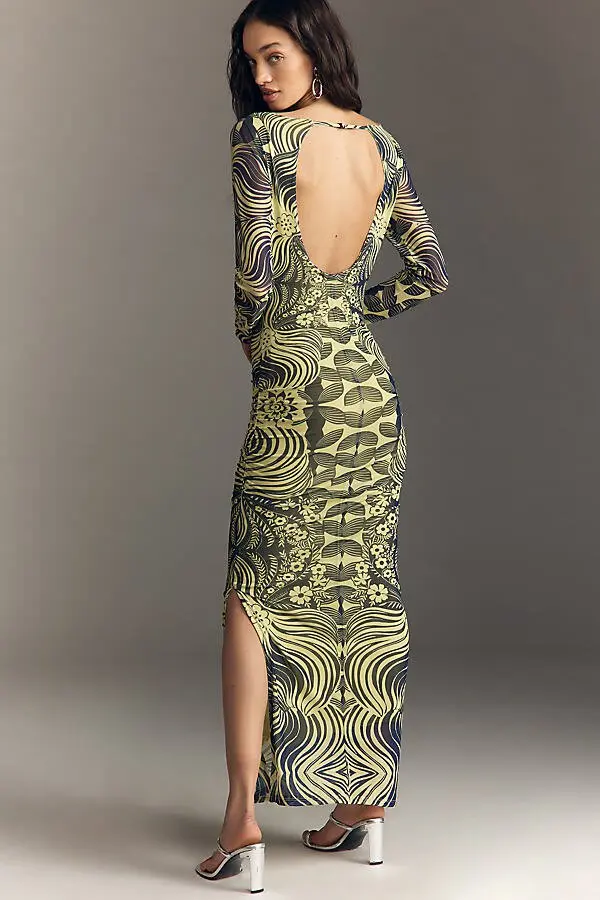 Anthropologie Long-Sleeve Mesh Maxi Dress With Open Back In Light Green -  32% Off | Editorialist