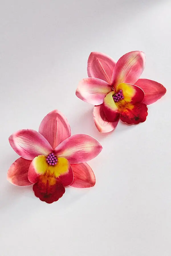 Anthropologie 3d Floral Stud Earrings - Pink