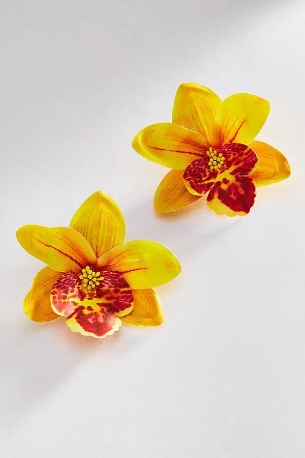Anthropologie 3d Floral Stud Earrings - Yellow