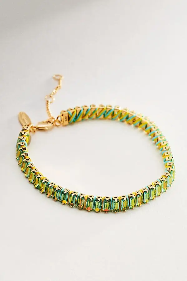 Anthropologie Baguette Crystal Tennis Bracelet - Green
