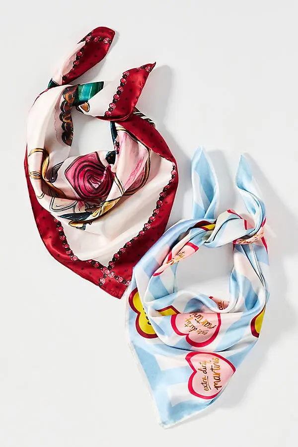 Anthropologie Nikki Ackerman X Cherry Hair Scarf - Hearts/makeup
