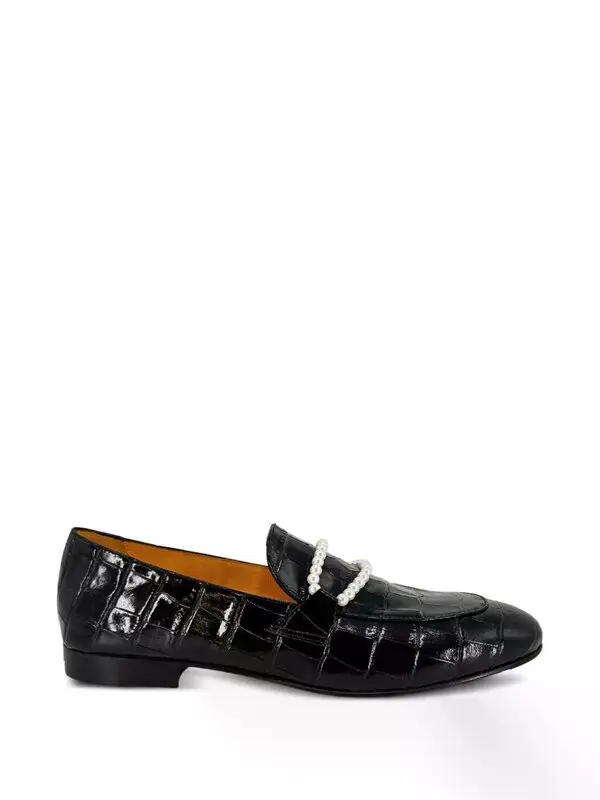 MADISON.MAISON Croc-embossed Loafers With Pearl Embellishments