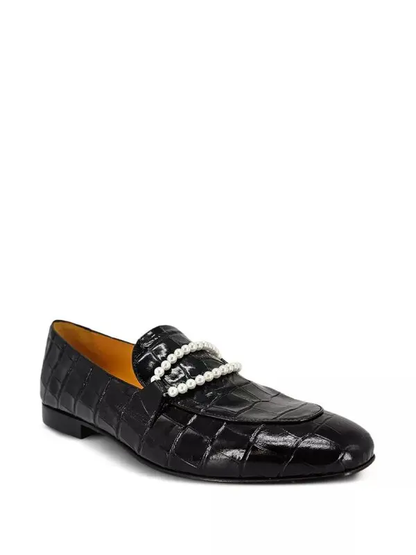 MADISON.MAISON Croc-embossed Loafers With Pearl Embellishments