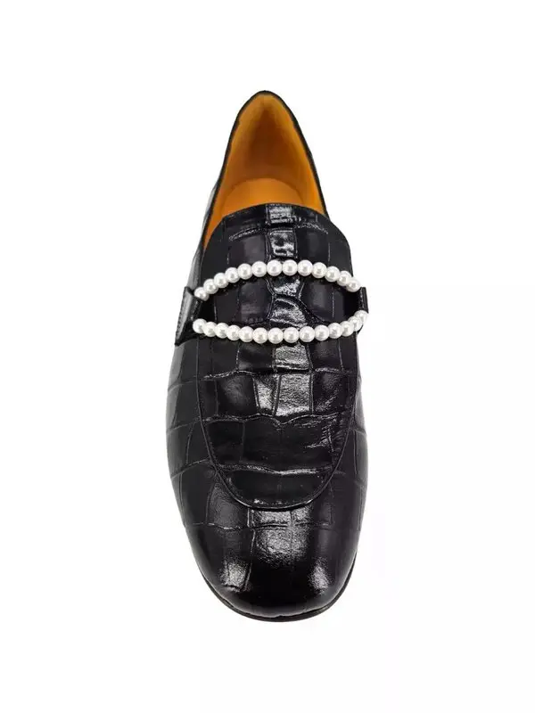 MADISON.MAISON Croc-embossed Loafers With Pearl Embellishments