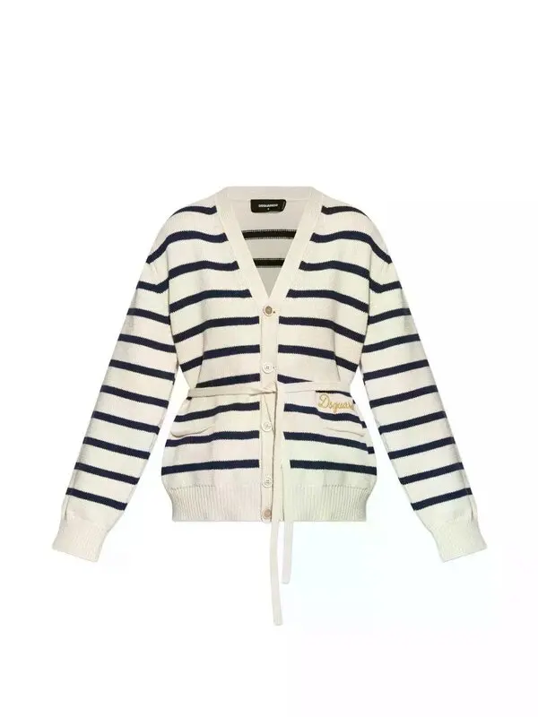 Dsquared2 Striped Embroidered Cardigan - Neutrals