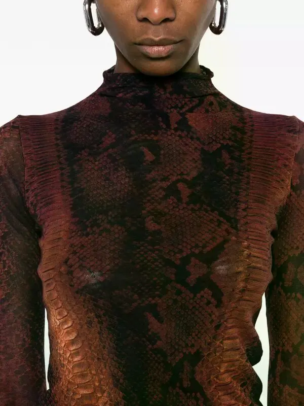 JEAN PAUL GAULTIER Snakeskin Print High-neck T-shirt - Brown