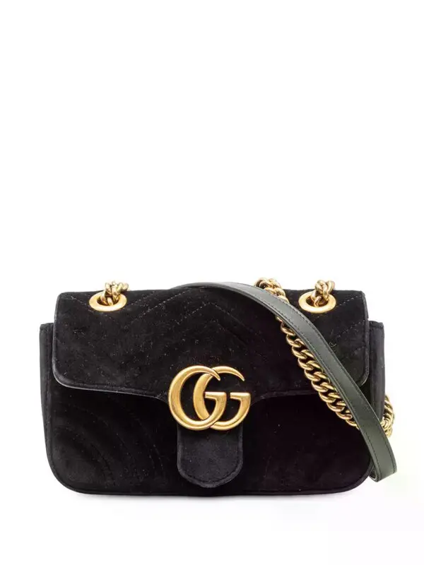 Gucci Gg Marmont Matelasse Velvet Shoulder Bag - Black