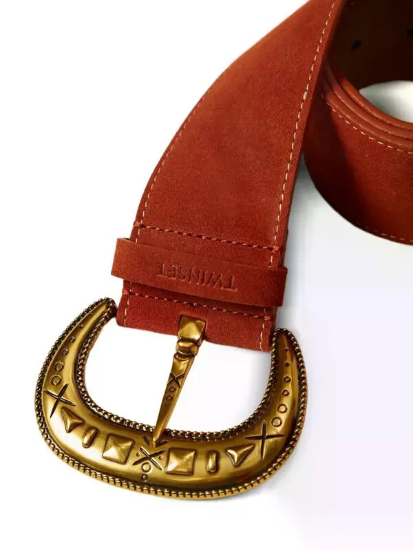 TWINSET Suede Maxi Belt With Embellished Buckle