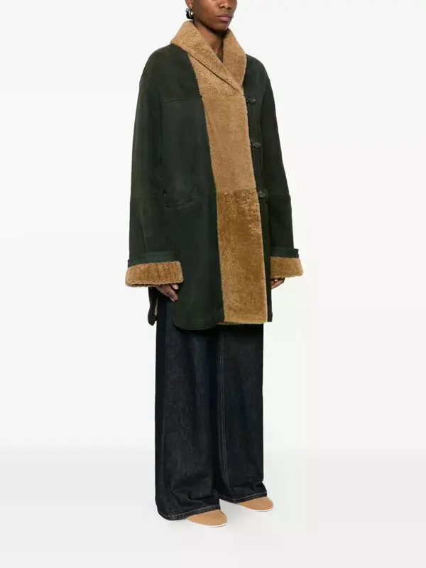 ROMEO GIGLI 1990s Shearling Trimmed Coat - Green