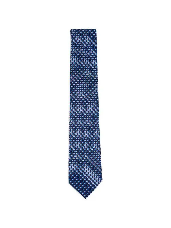 FERRAGAMO Elephant-print Neck Tie - Blue