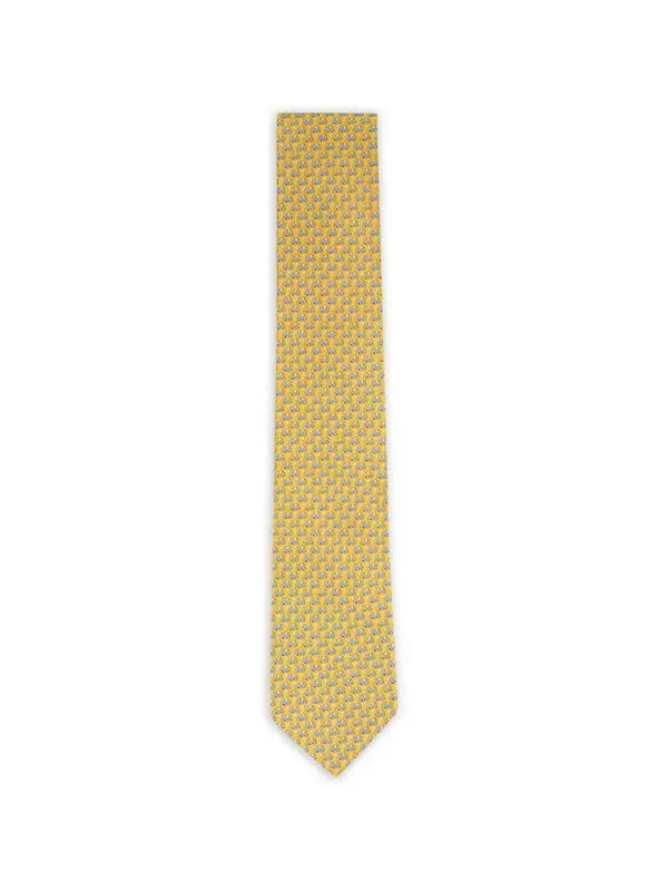 FERRAGAMO Elephant Print Silk Neck Tie - Yellow