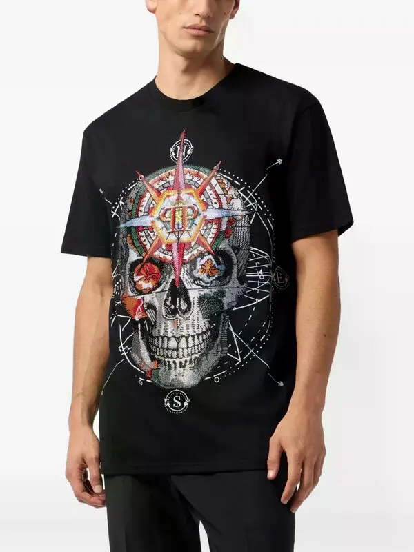 Philipp Plein Rose Skull Stones T-shirt - Black