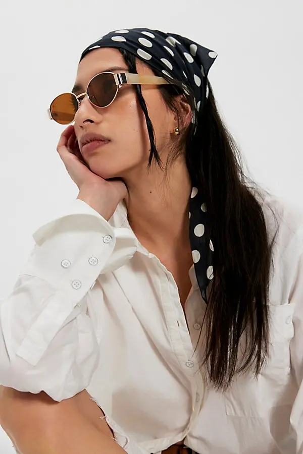 Free People Bailee Hair Scarf - Blue And Ivory Polka Dot