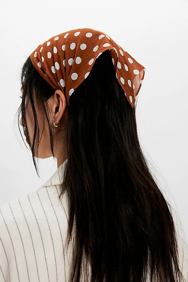 Free People Bailee Hair Scarf - Brown Polka Dot