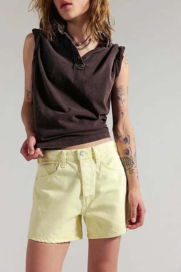 AGOLDE Parker Long Denim Shorts - Lemon Zest