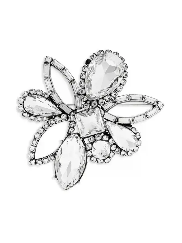 Alexander McQueen Crystal Flower Brooch - Silver
