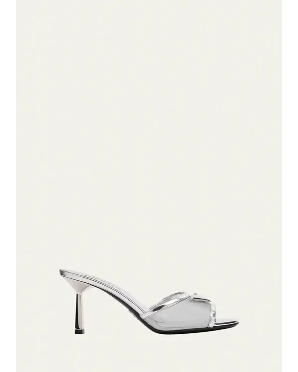 Prada 75mm Metallic Leather Mesh Sandals - Argento