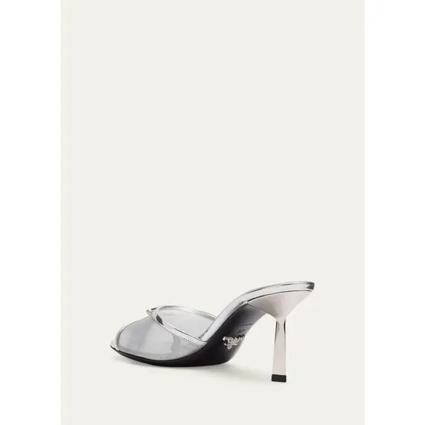 Prada 75mm Metallic Leather Mesh Sandals - Argento