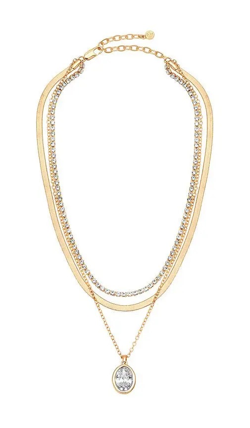 Ettika Layered Necklace With Crystal Pendant - Clear Cystal & Gold