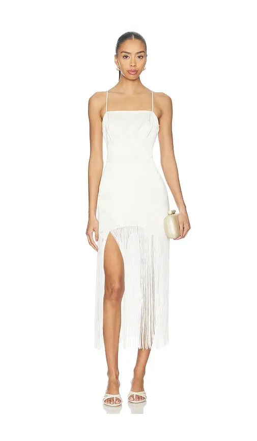 FLEUR DU MAL Satin Fringe Maxi Dress