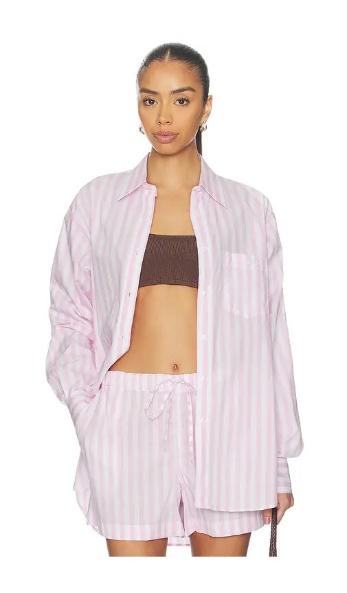 Hunza G Cabana Stripe Embroidered Shirt - Pink