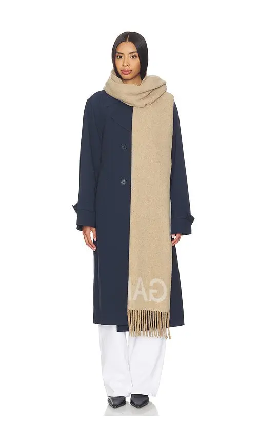 GANNI Fringed Wool Scarf In Cream - Egret