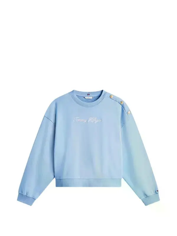 Tommy Hilfiger Buttoned Logo-embroidered Sweatshirt - Blue