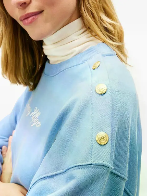 Tommy Hilfiger Buttoned Logo-embroidered Sweatshirt - Blue