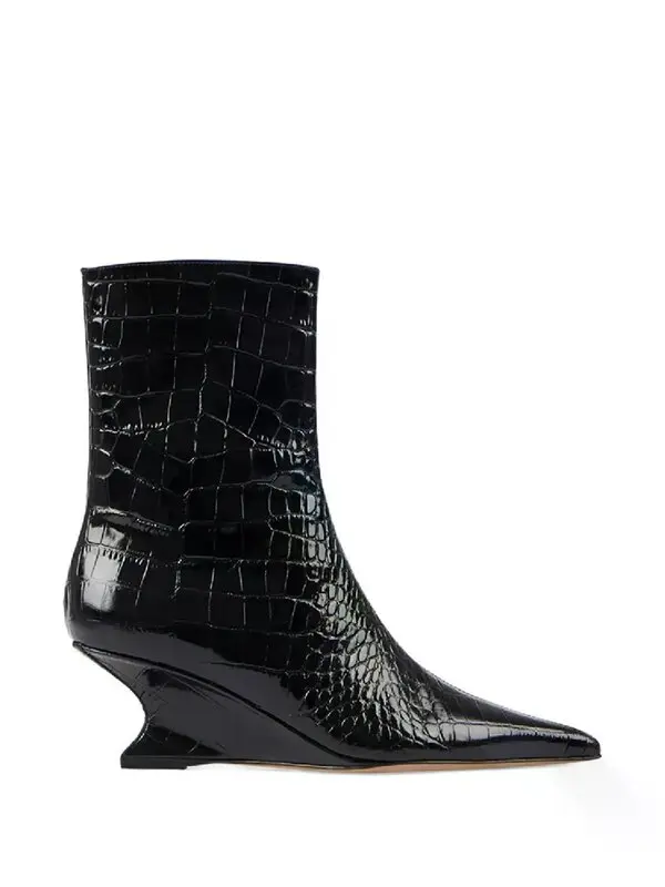 Paris Texas Nina Crocodile-effect Pointed Boots - Black