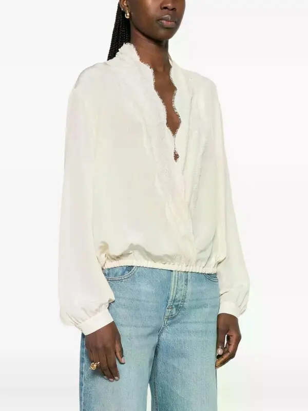 Valentino Garavani Lace-neck Blouse - Neutrals