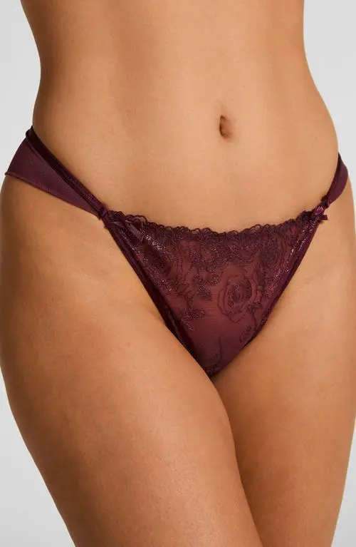 Hunkemoller Hollie Embroidered Mesh Brazilian Panties - Fig